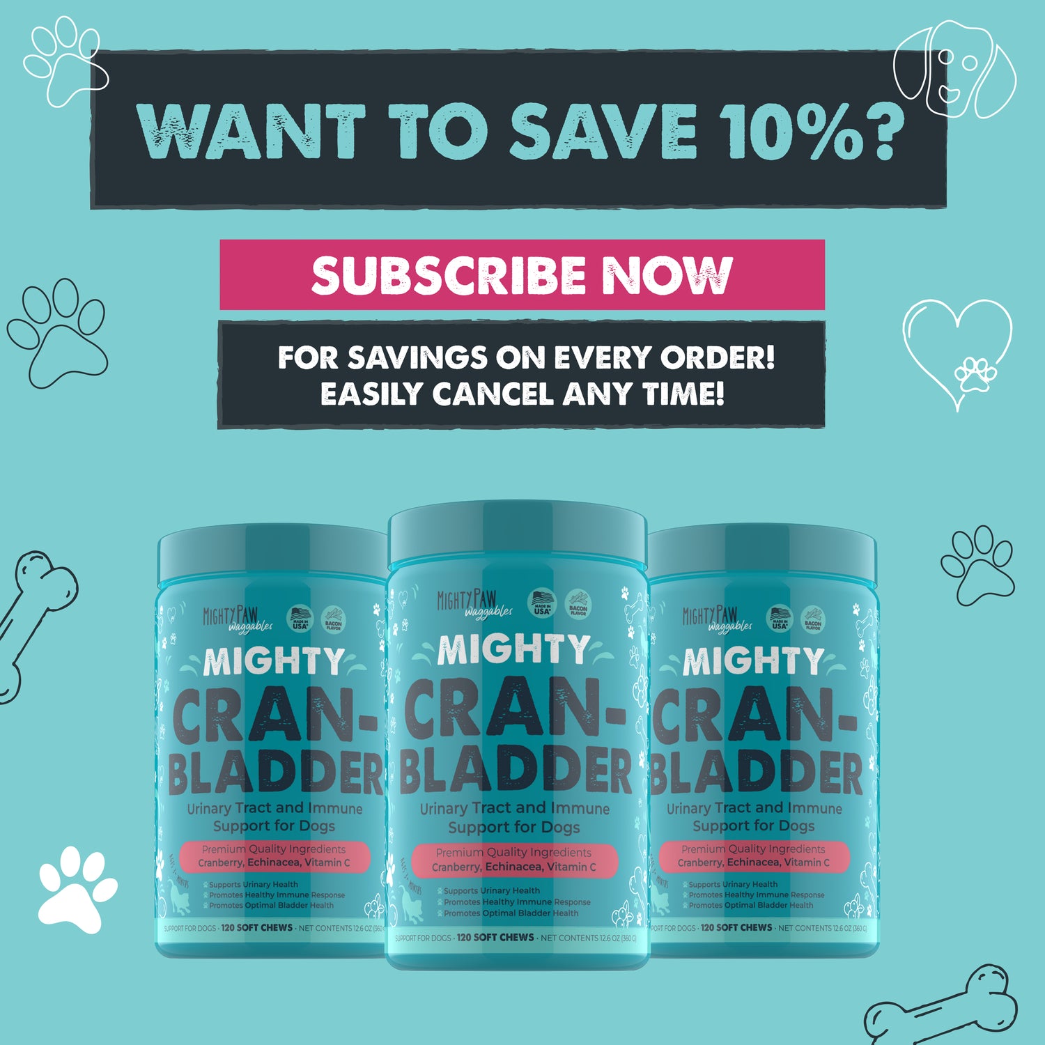 Mighty Cran-Bladder Chews for Dogs – Urinary and Antioxidant Support
