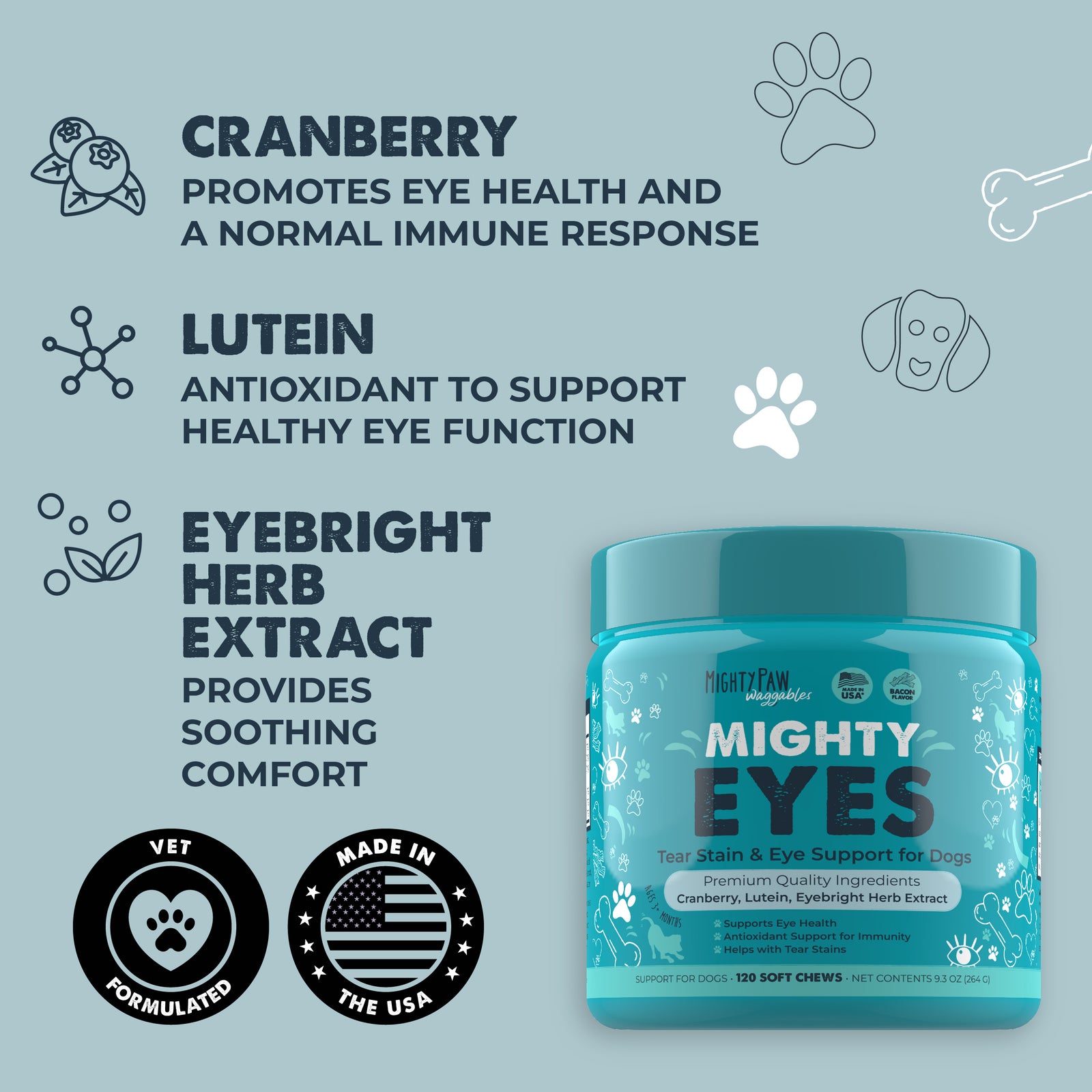 Mighty Eyes Chews for Dogs – Tear Stain and Eye Health Support