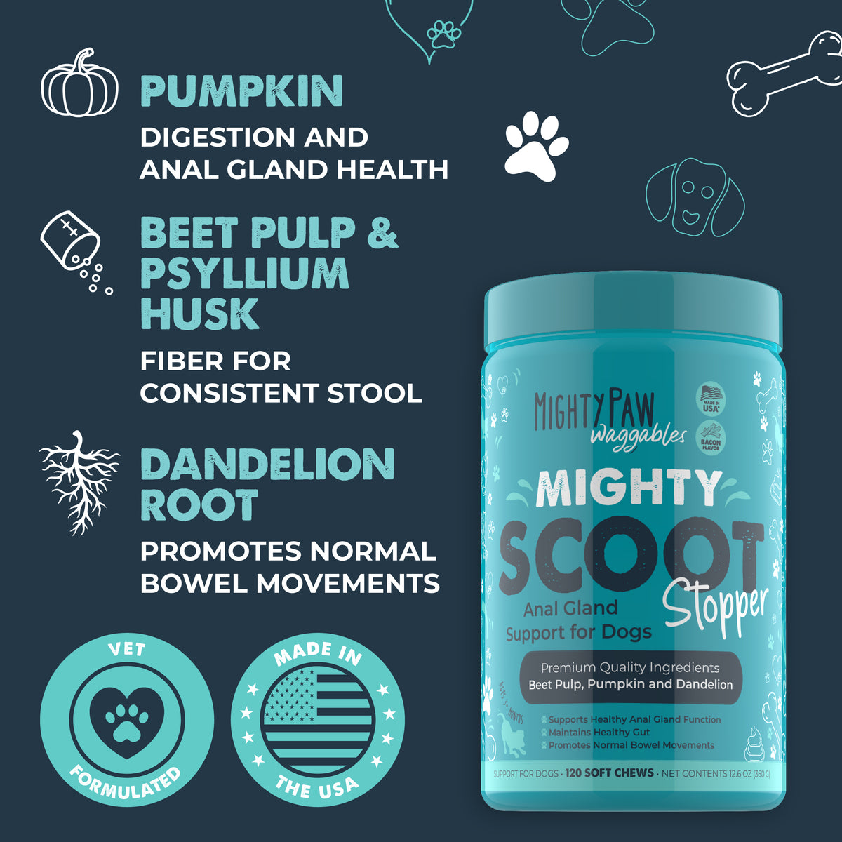 Mighty Paw Scoot Stopper Chews – Anal Gland and Digestive Support for Dogs
