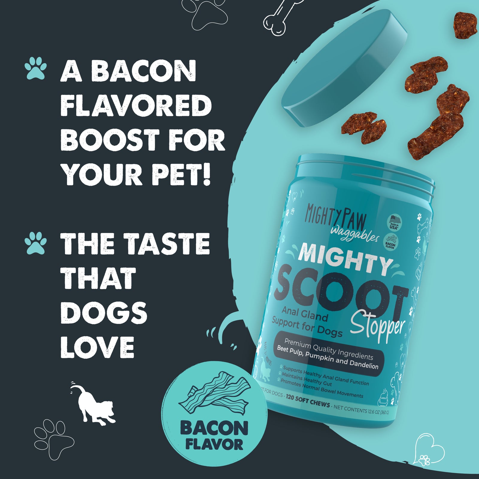 Mighty Paw Scoot Stopper Chews – Anal Gland and Digestive Support for Dogs