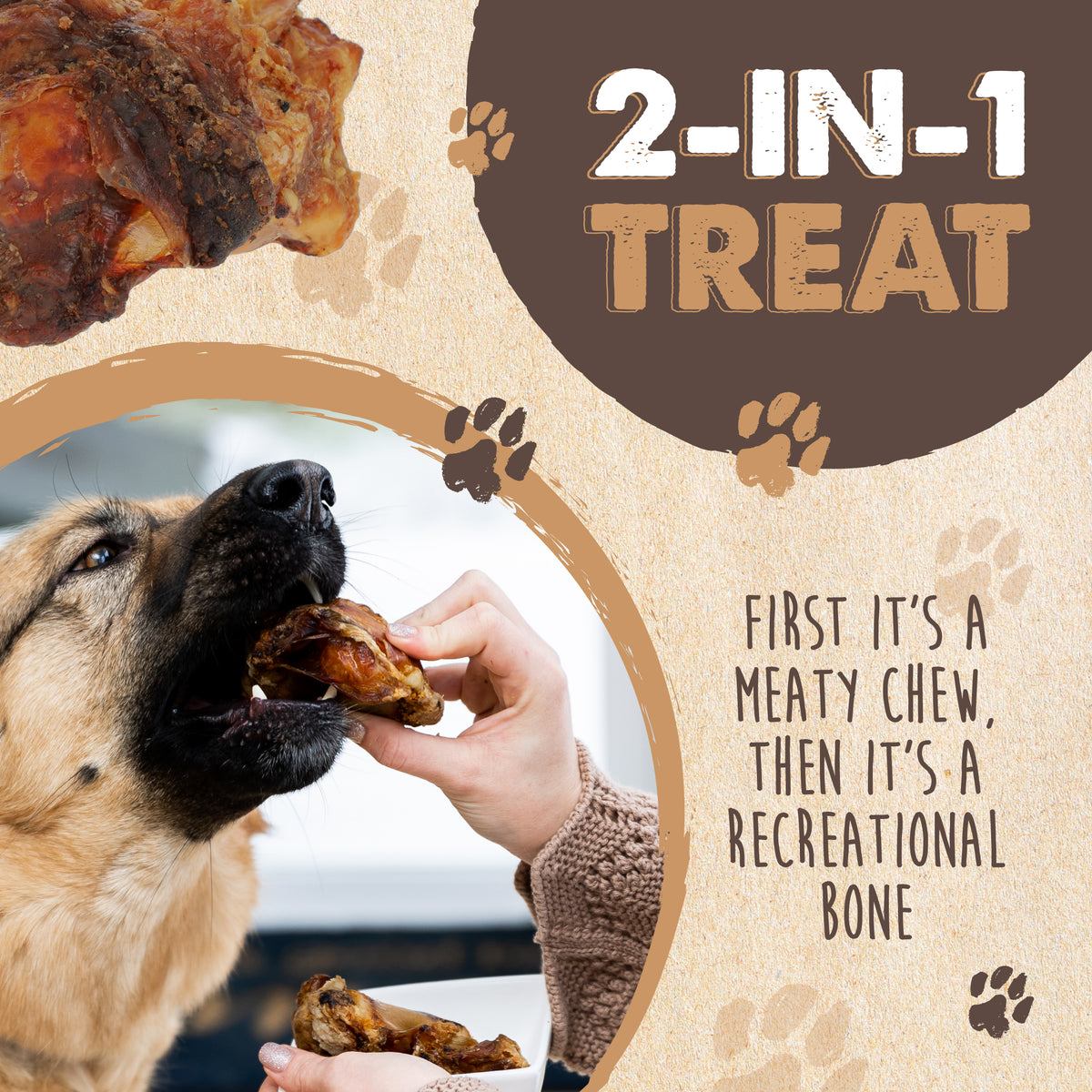 Mighty Paw Cow Kneecap Chews for Dogs | Natural & Meaty Treats