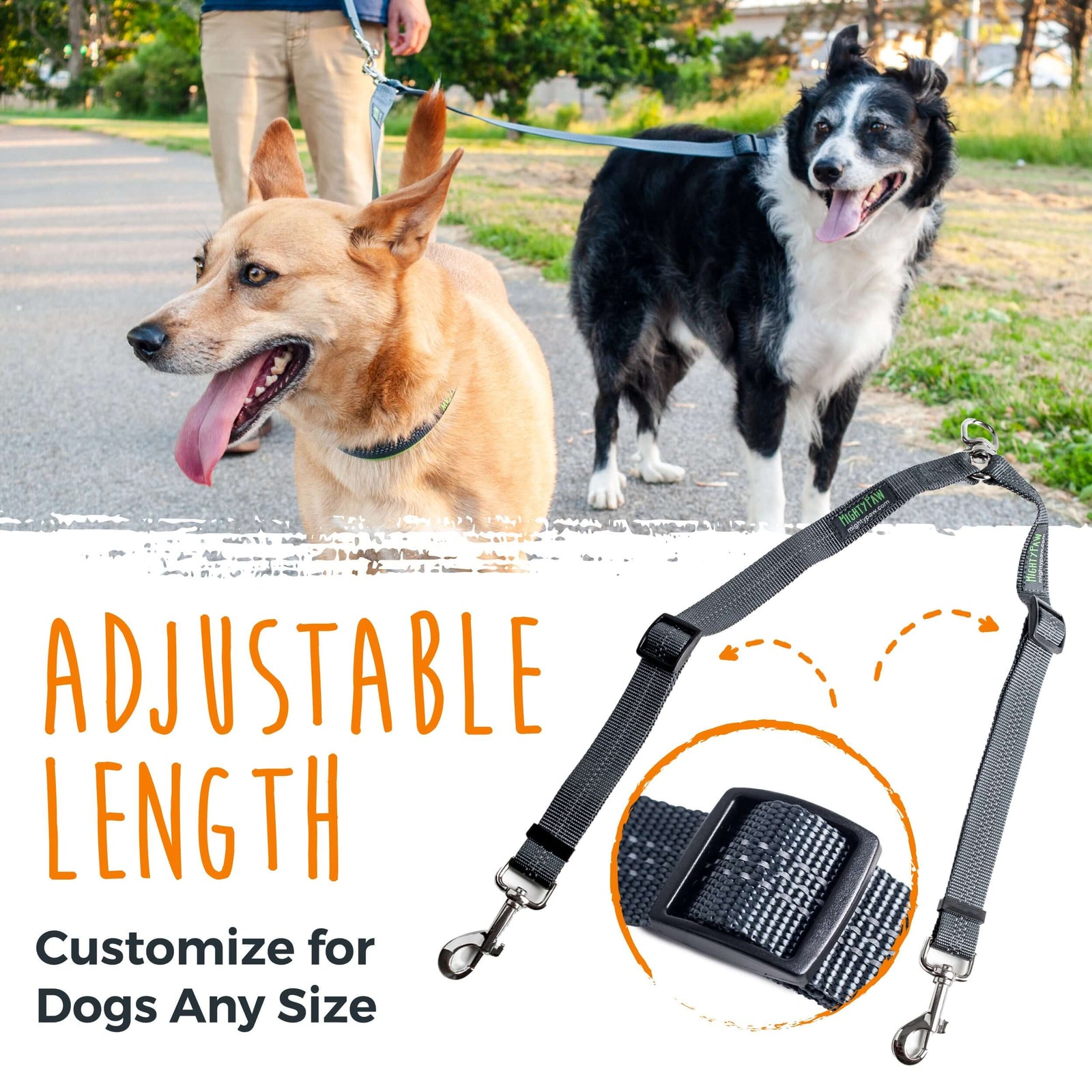 Adjustable-Length Double Dog Leash - Tangle-Free & Reflective