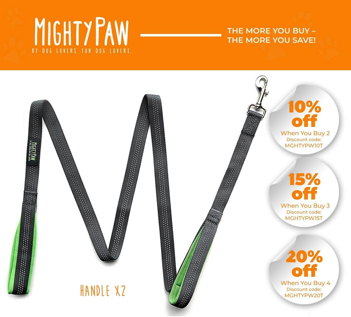 HandleX2 Dual Handle Dog Leash - Reflective, Padded Handles & Traffic ...